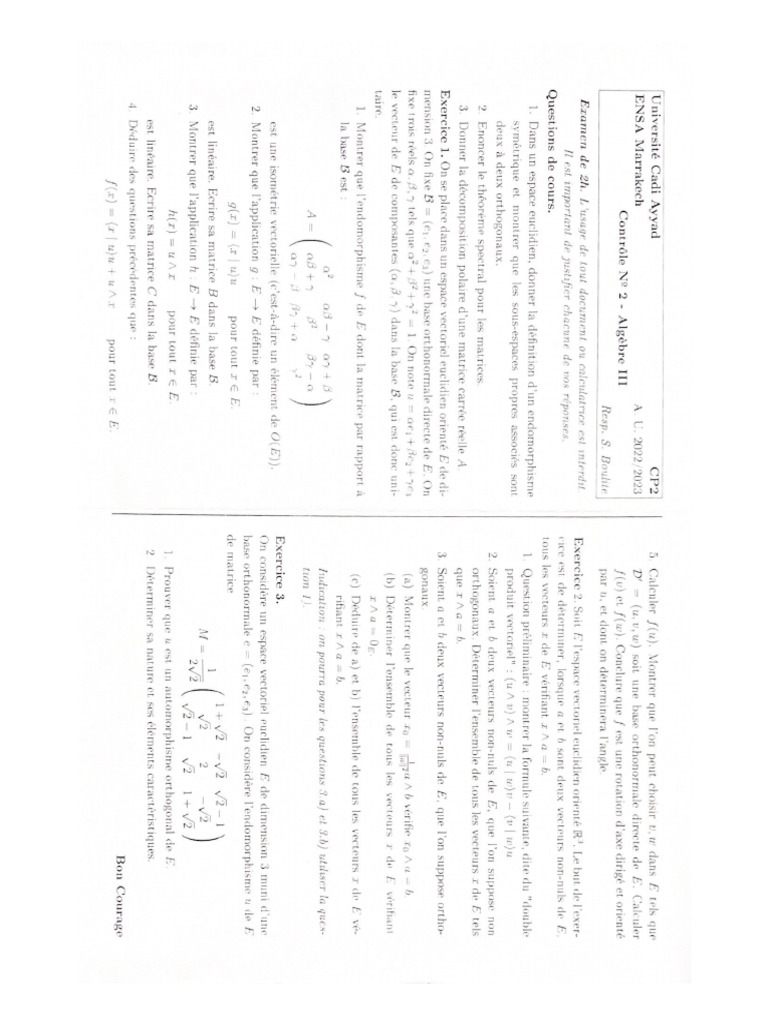 Controle 2 - Algèbre 3 - 2022 - 2023 | PDF