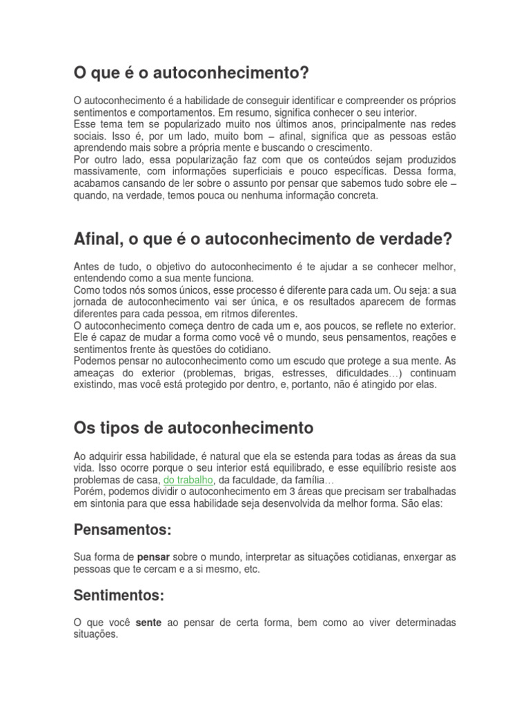 O Que É o Autoconhecimento | PDF | Pensamento | Tempo
