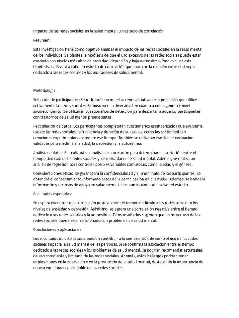 Impacto de Las Redes Sociales en La Salud Mental | PDF | Salud mental ...
