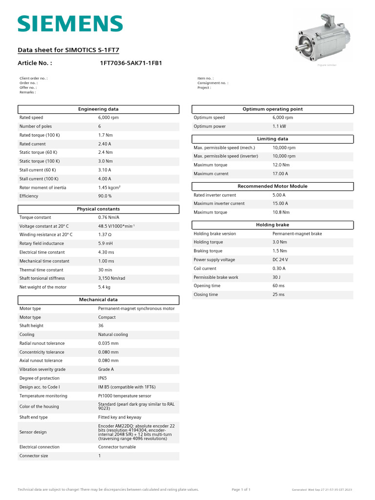 1FT7036-5AK71-1FB1_datasheet_en | PDF | Electric Motor | Electromagnetism
