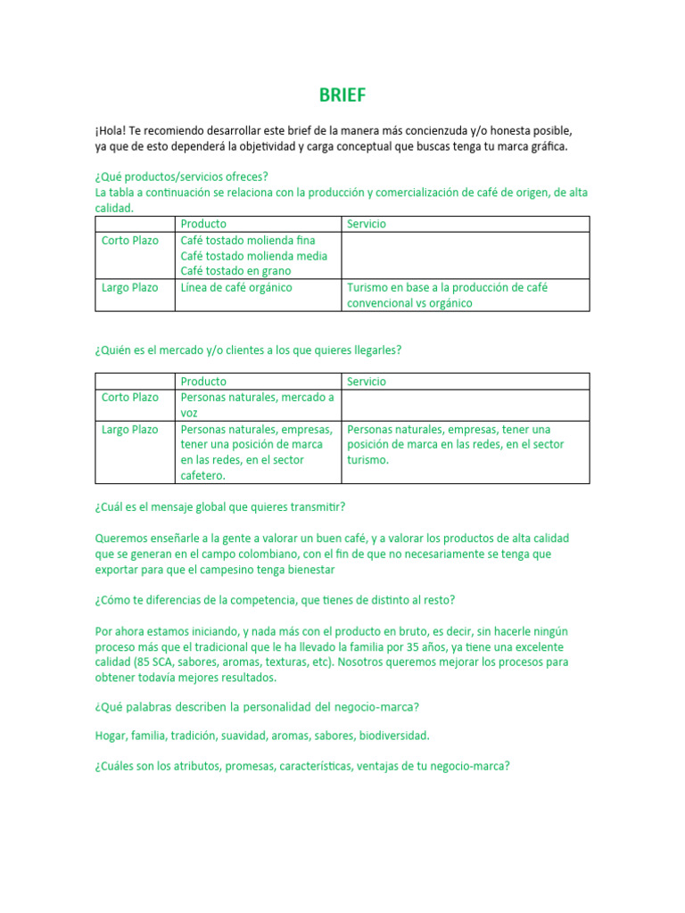BRIEF Corto Cafe Especial | PDF | café | Marca