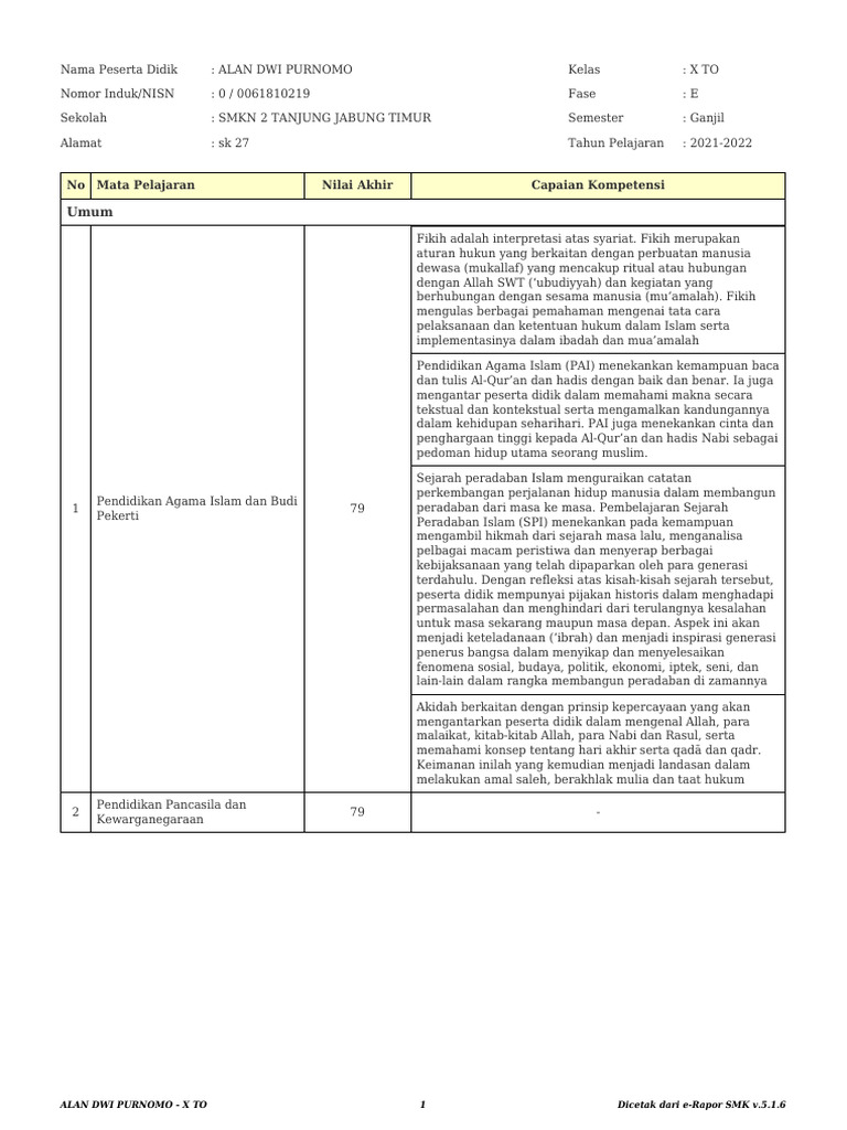 Alan Dwi Purnomo - X To-Nilai | PDF