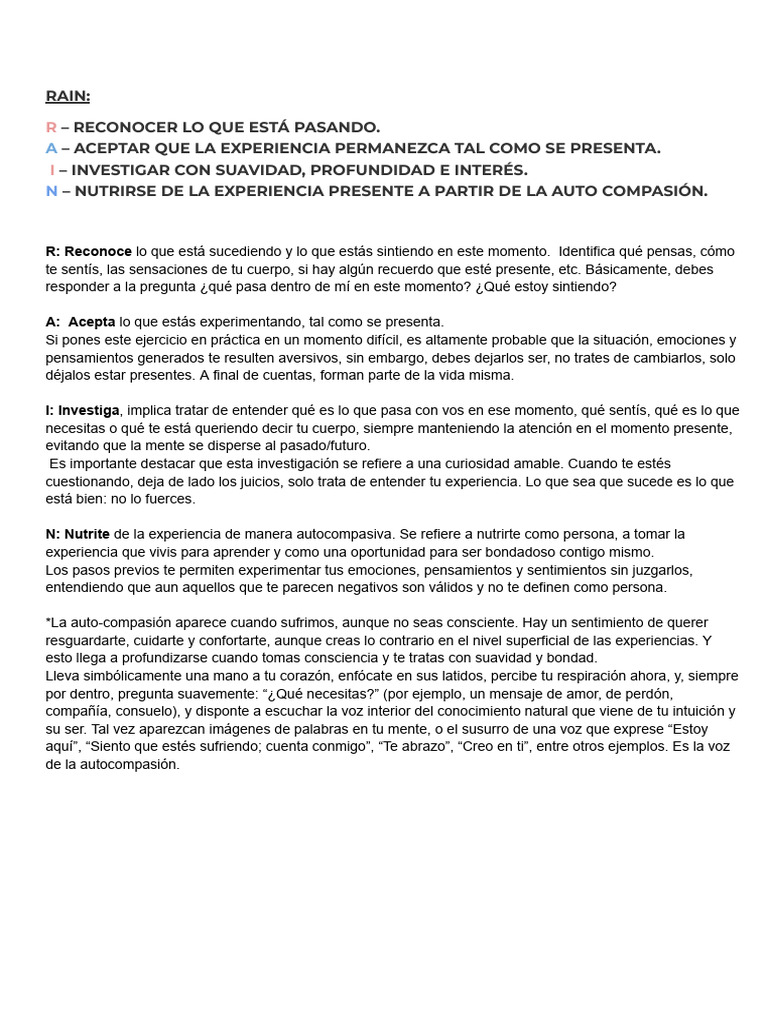 Autoregulación Emocional - RAIN | PDF | Experiencia | Pensamiento