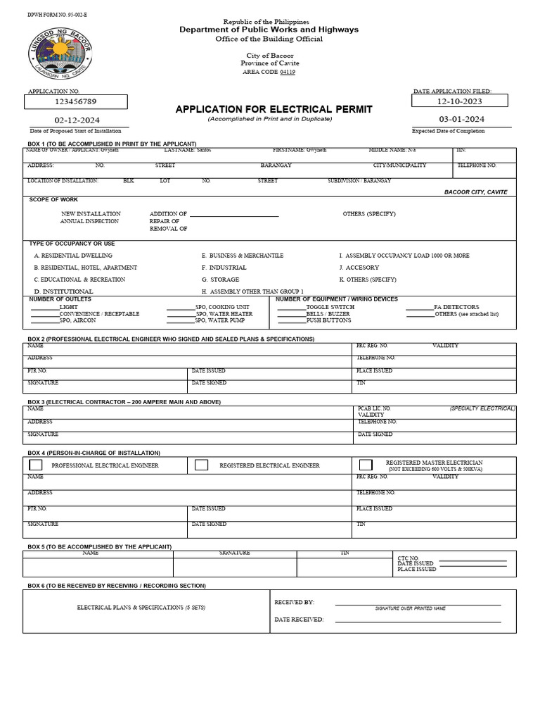 Electrical Permit Form | PDF