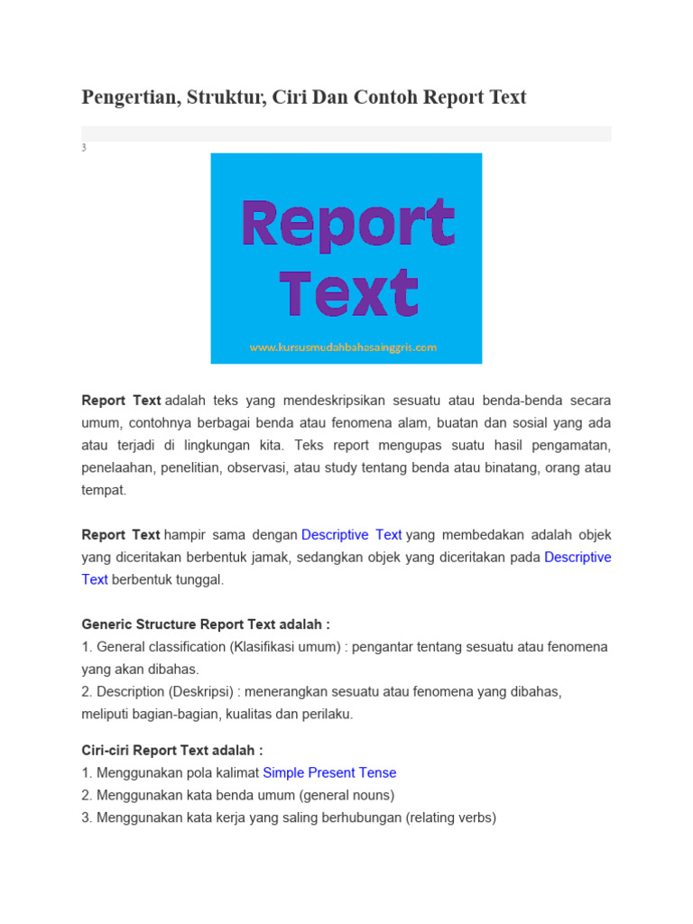 Pengertian Report Text Kls 9 | PDF