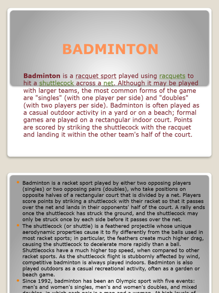 Badminton 1 | PDF | Athletic Sports | Games Of Physical Skill
