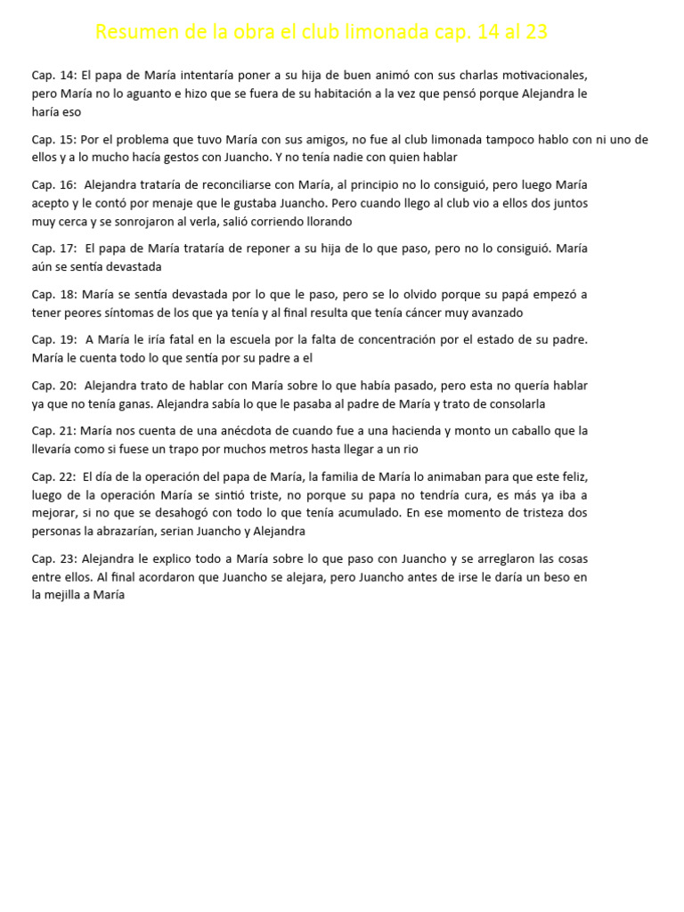 Resumen de La Obra El Club Limonada Cap | PDF