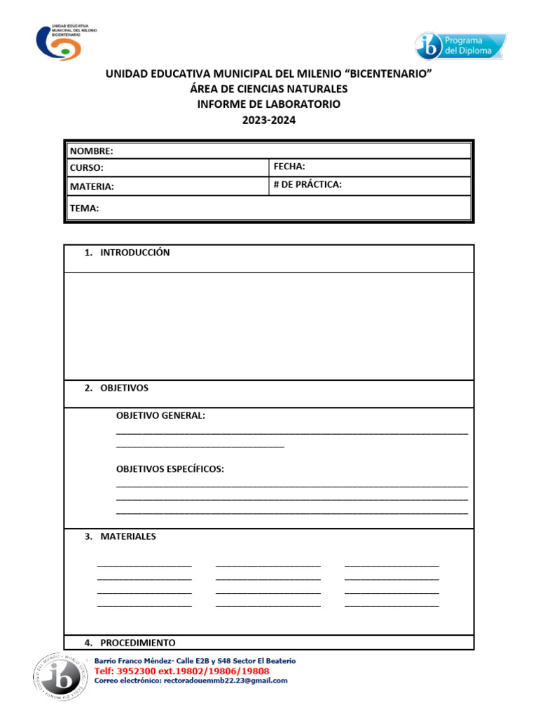 Formato Informe de Laboratorio - Área de Ciencias Naturales | PDF
