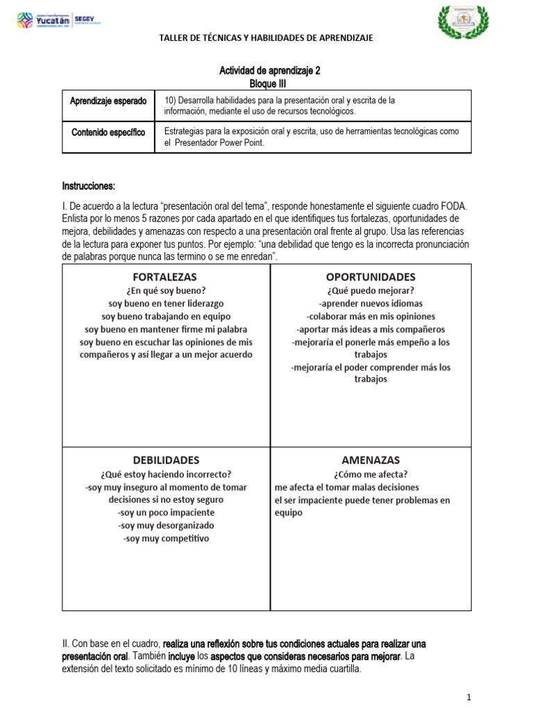 ADA 2-Cuadro - FODA - para - La - Presentacion - Oral - y - Escrita | Descargar gratis PDF ...