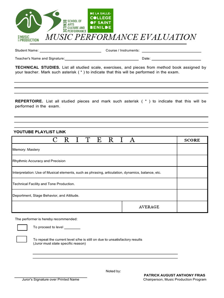Music Performance Evaluation Form 1st2022.23-2 (1) | PDF