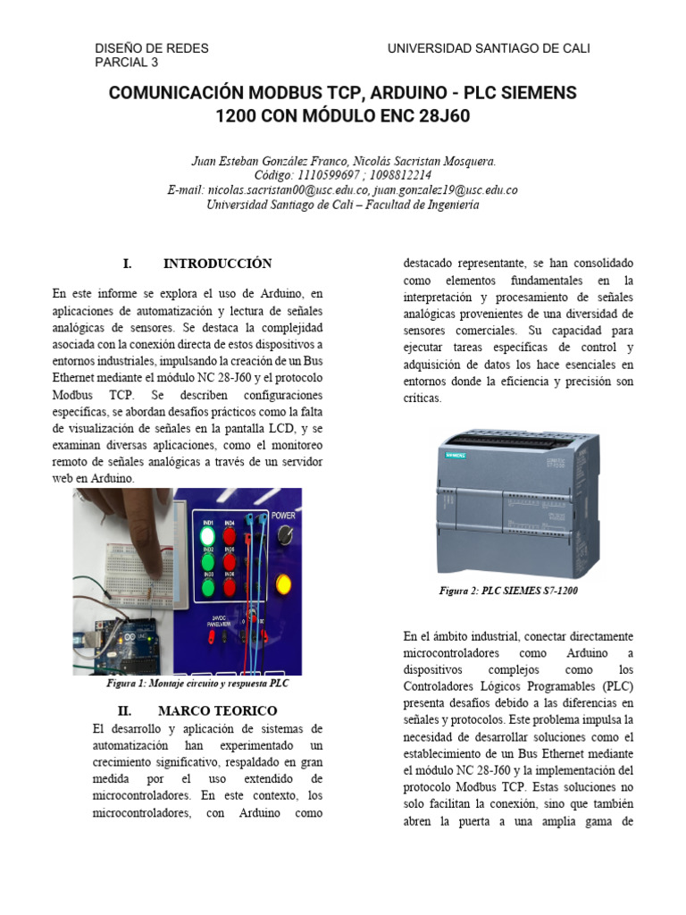 COMUNICACIÓN MODBUS TCP, ARDUINO - PLC SIEMENS 1200 CON MÓDULO ENC 28J60 | PDF | Controlador ...