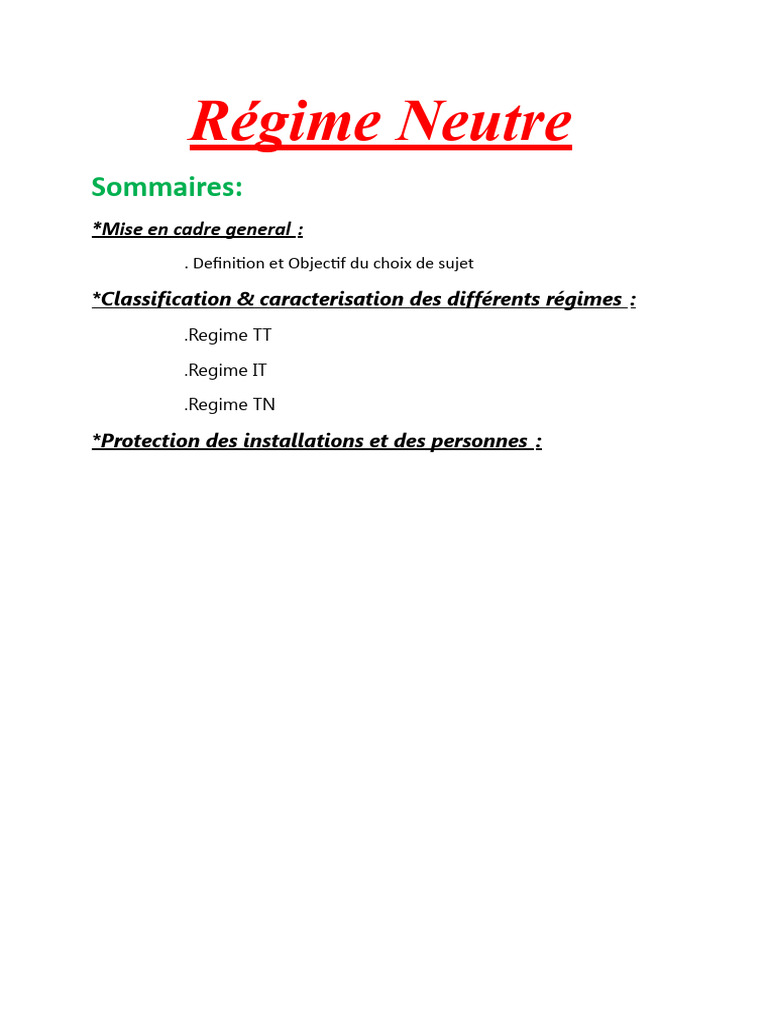 Classification des Régimes Neutres Électriques | PDF | Électrotechnique ...