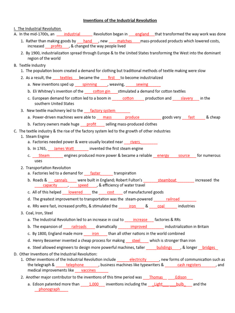 Inventions of The Industrial Revolution Notes | PDF | Industrial ...