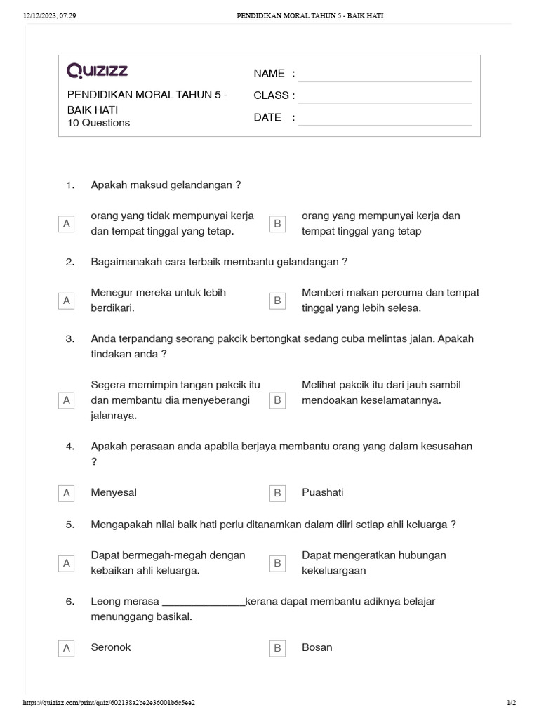 Pendidikan Moral Tahun 5 - Baik Hati | PDF