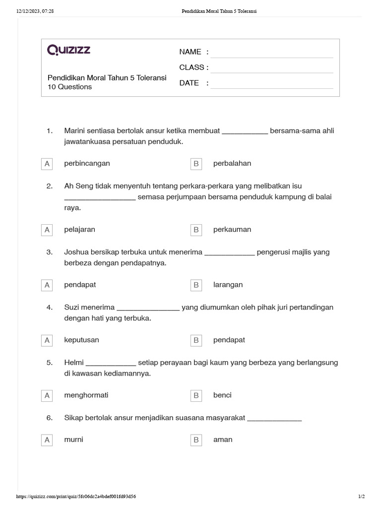Pendidikan Moral Tahun 5 Toleransi | PDF