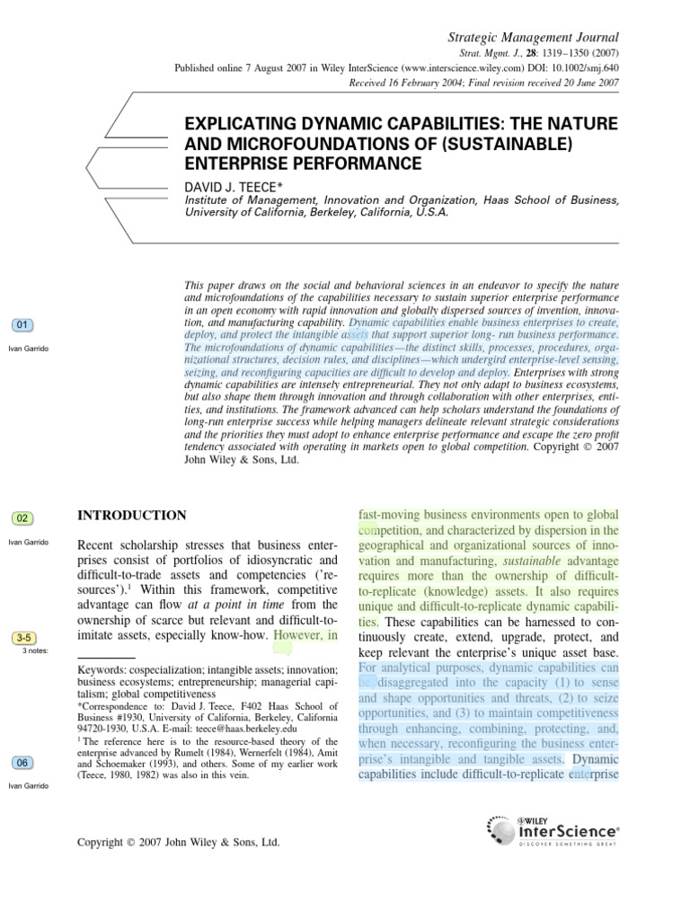 Teece 2007 Explicating Dynamic Capabilities The Nature And