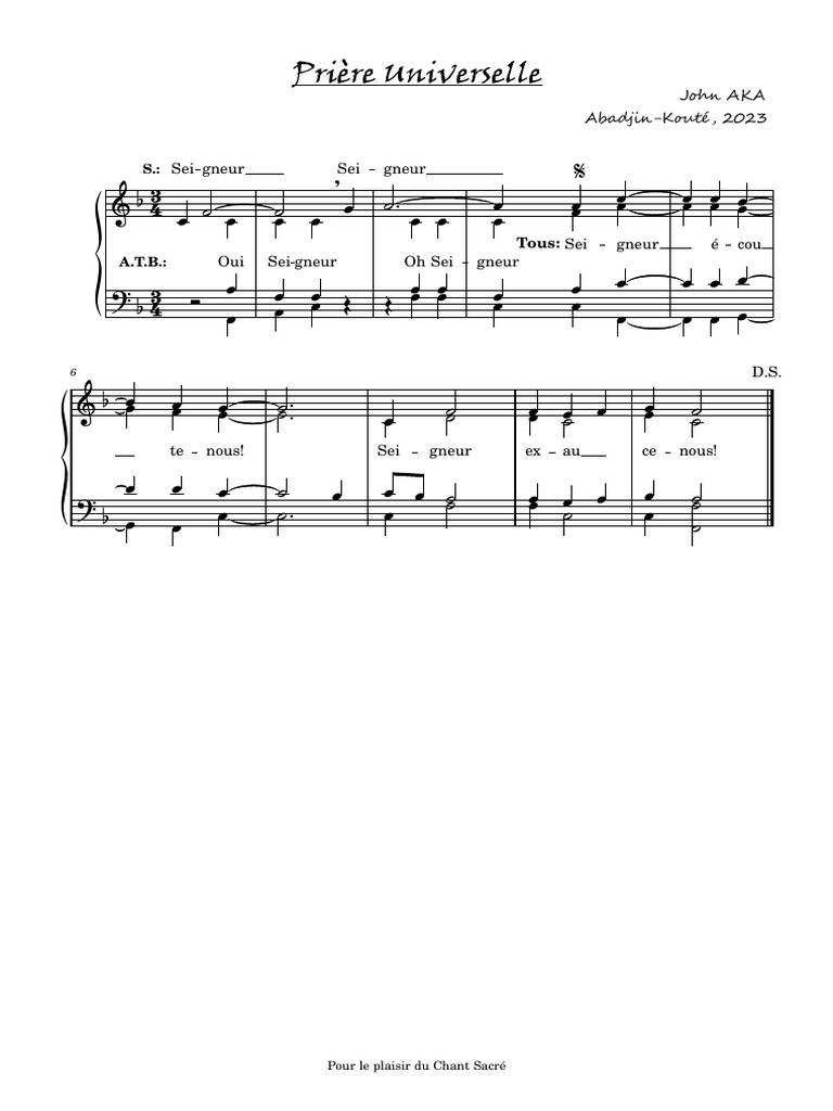 Prière Universelle : Chant et Partition | PDF