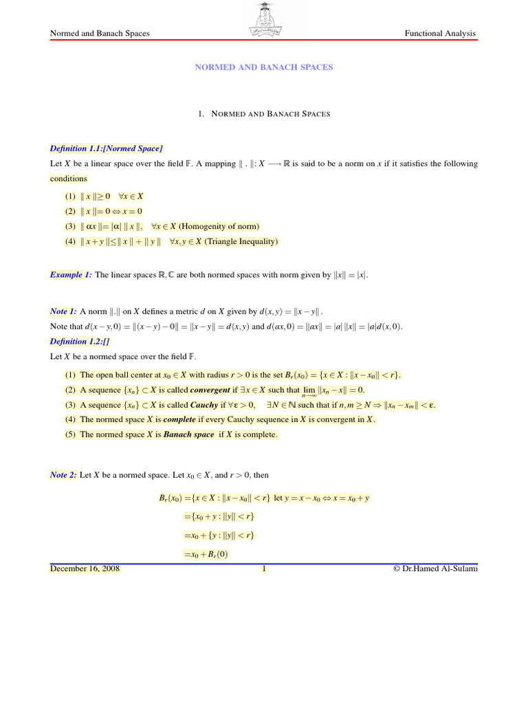 Normed and Banach Spaces | PDF | Banach Space | Functional Analysis