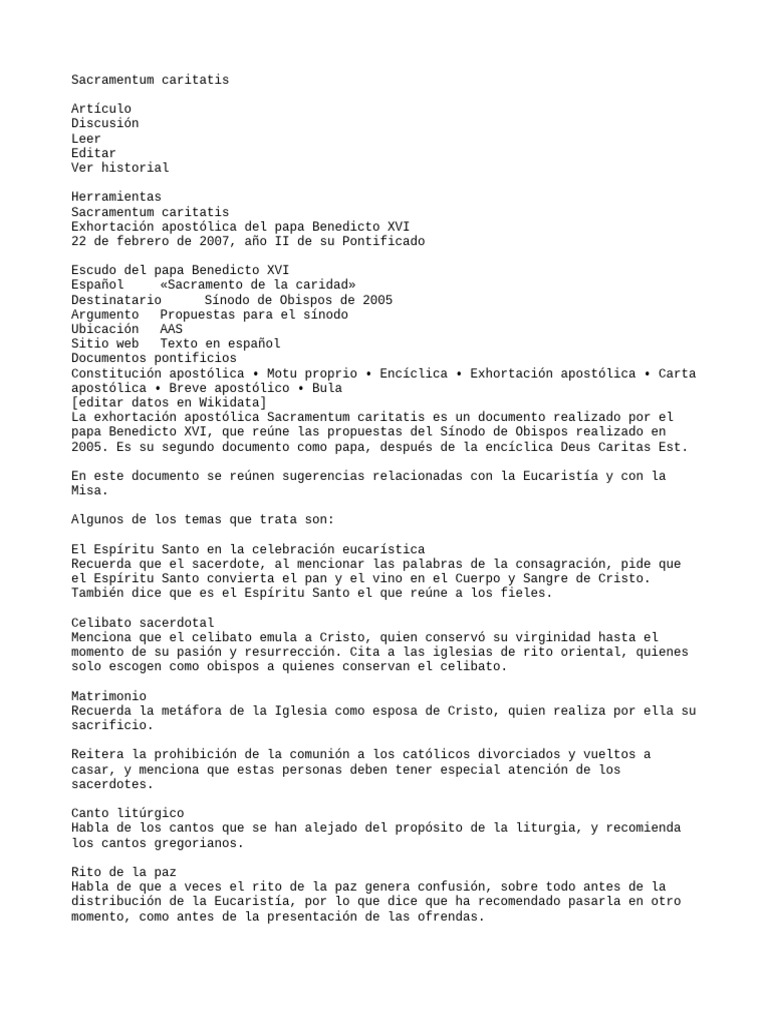 Sacramentum Caritatis | PDF | Iglesia Católica | Familias denominacionales cristianas