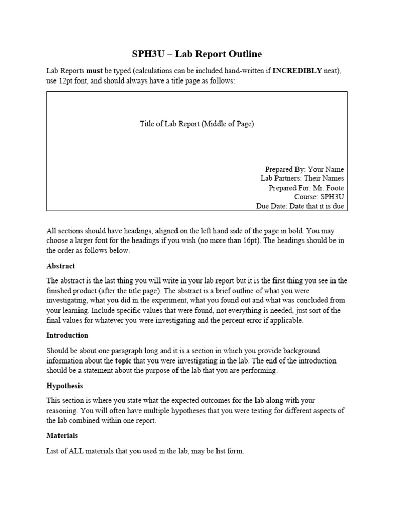 SPH3U Lab Report Outline | PDF | Hypothesis | Observation