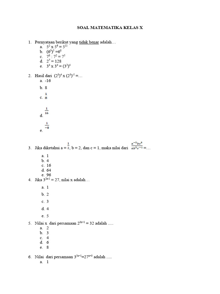 Soal Matematika Kelas X | PDF