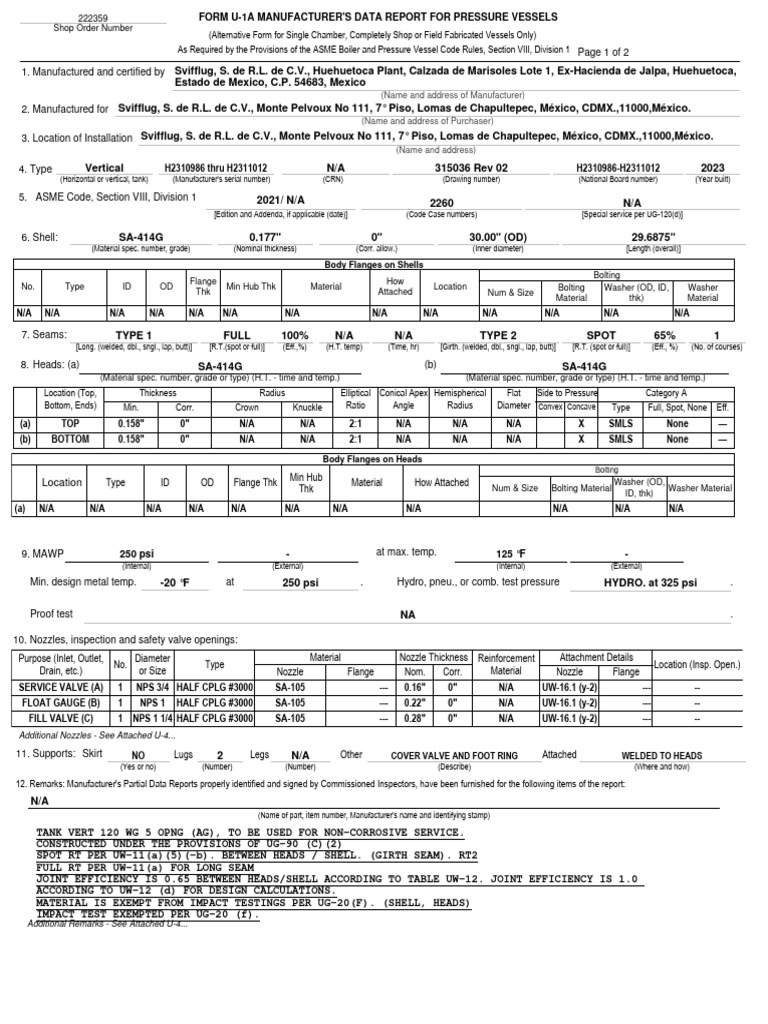 (Name and Address of Manufacturer) : Body Flanges On Shells | PDF ...