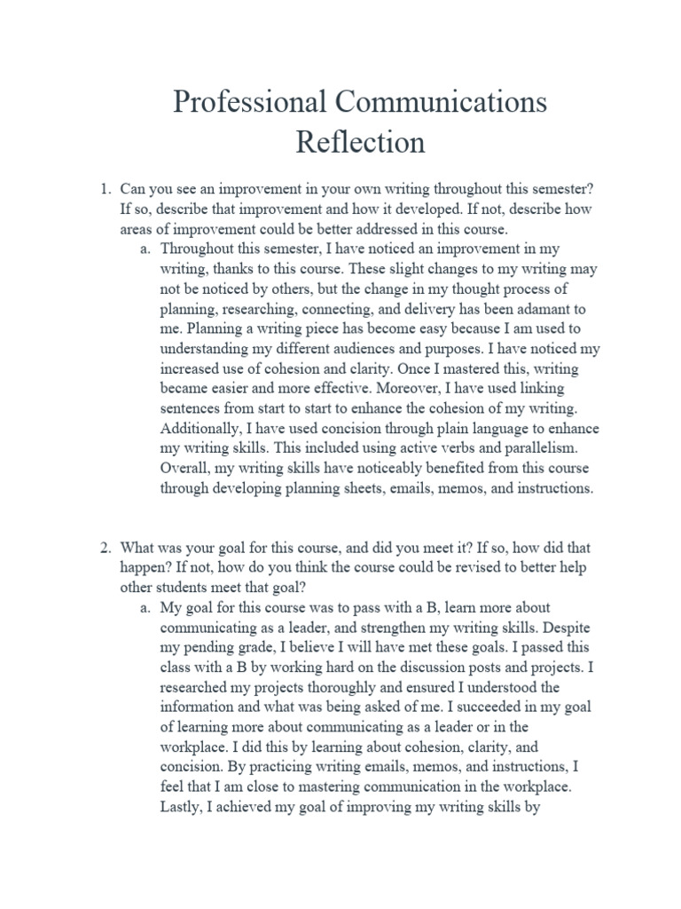 Prof Comm Reflection | PDF | Plain Language | Behavior Modification