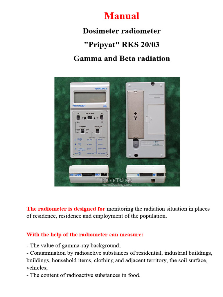 Dosimeter Radiometer Pripyat RKS 20 03 | Download Free PDF | Ionizing ...