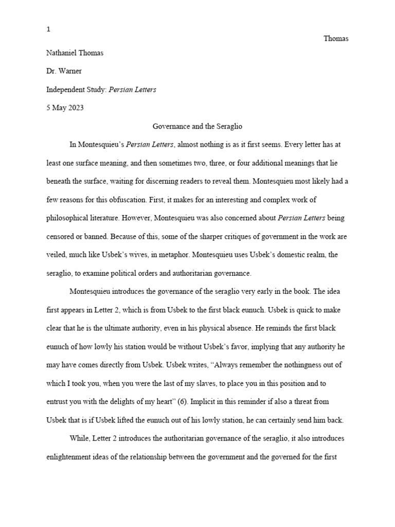 Persian Letters Final Paper | PDF | The Prince | Tyrant