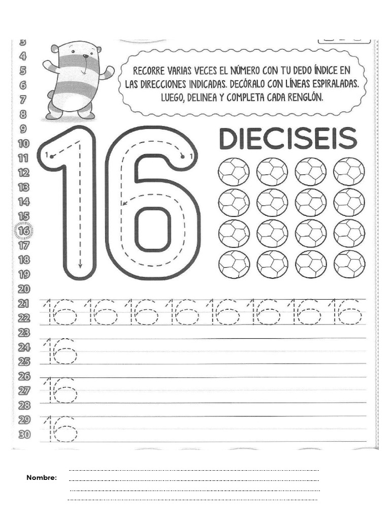Trazo Del Numero 16 | PDF