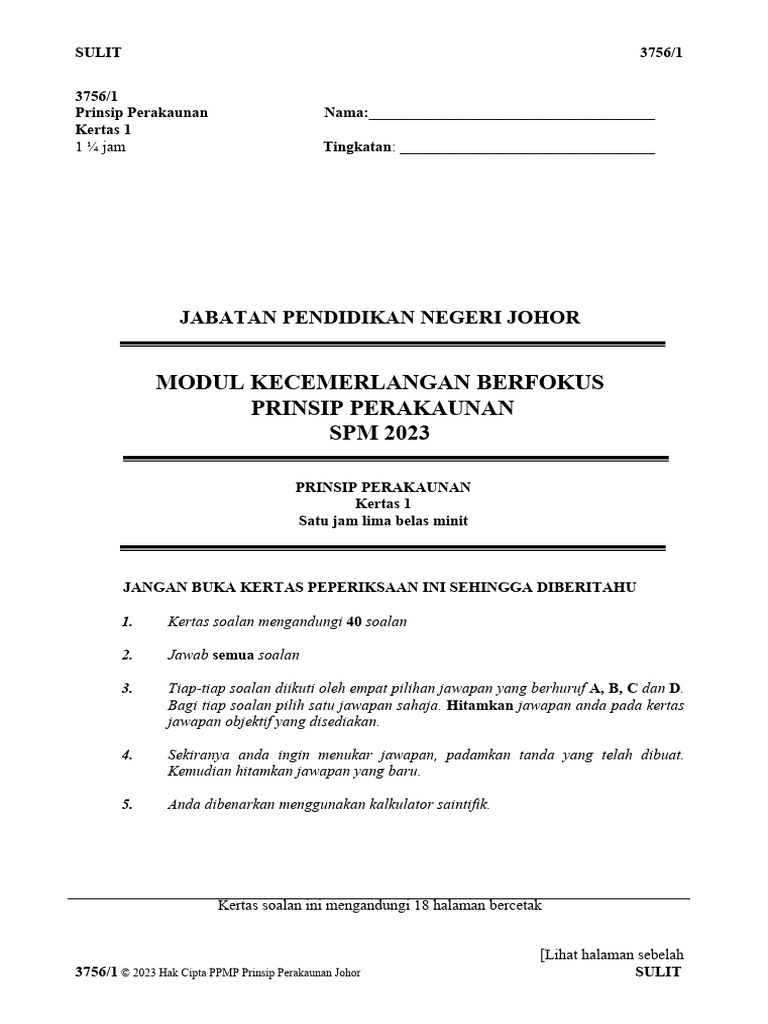 2023 K1 Trial SPM PP Johor | PDF