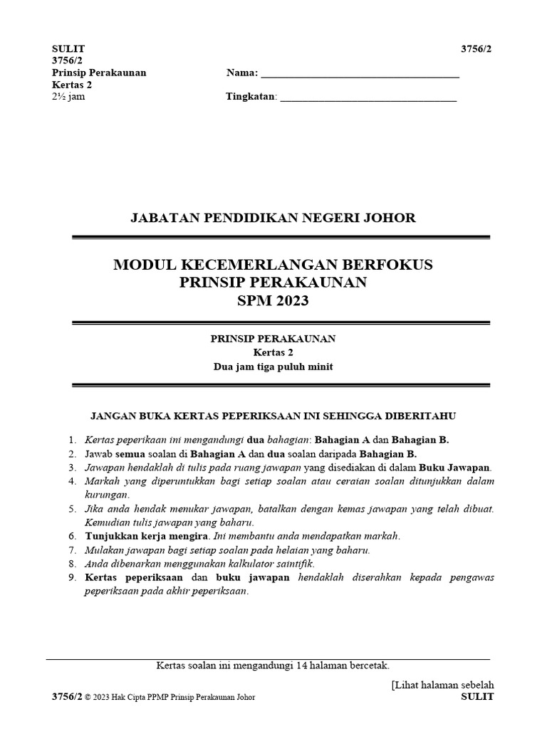 2023 K2 Trial SPM PP Johor | PDF