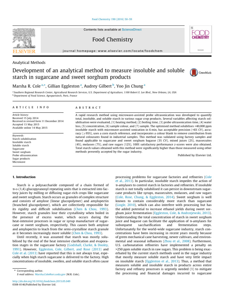 Starch Measurement in Sugarcane Products | PDF | Sucrose | Solubility
