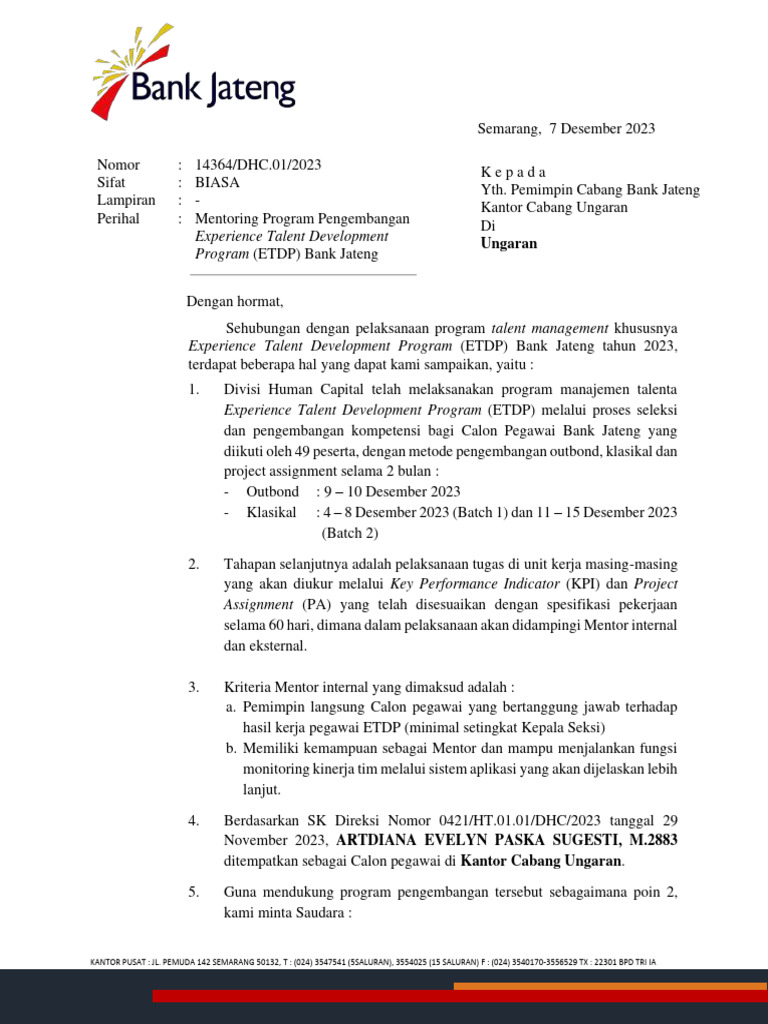 Surat Penunjukan Mentor - Cabang Ungaran | PDF | Bisnis