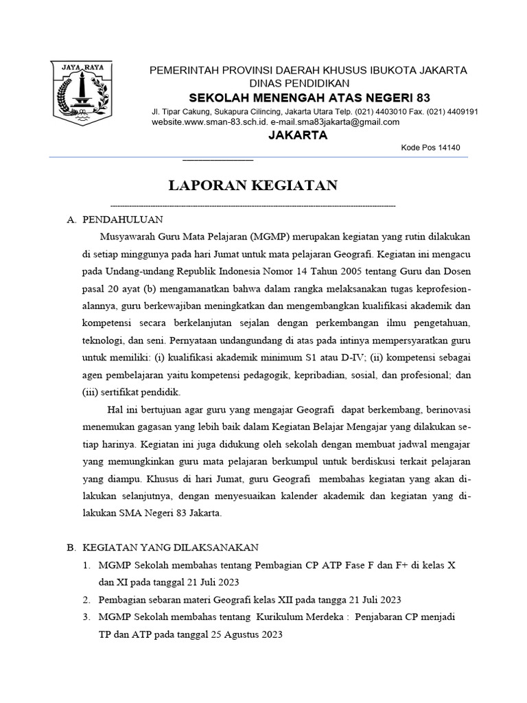 Format Laporan Kegiatan - Geografi | PDF