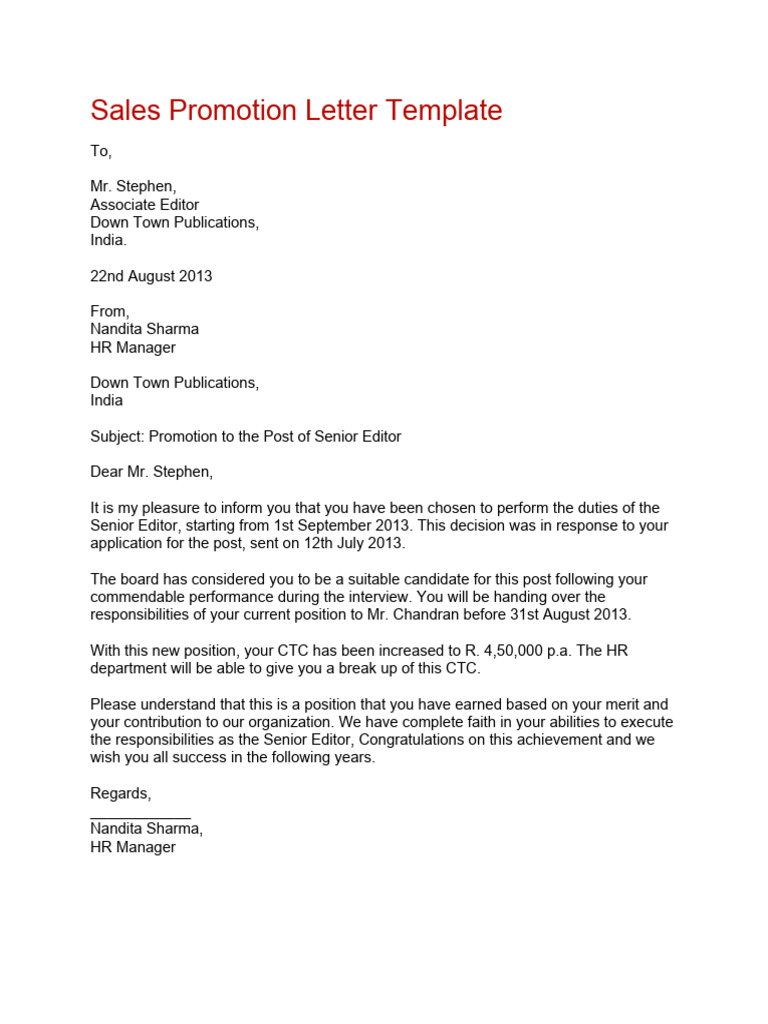 Sales Promotion Letter Template | PDF