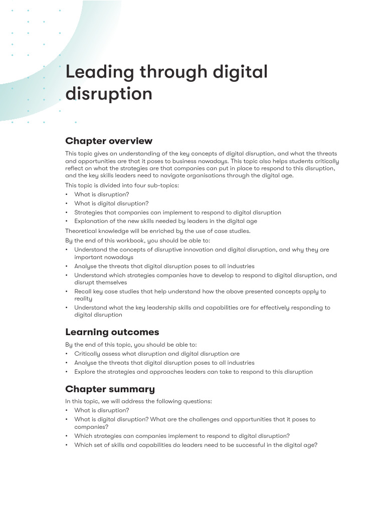 Topic Workbook - Leading in Digital Disruption 1 | PDF | Disruptive ...