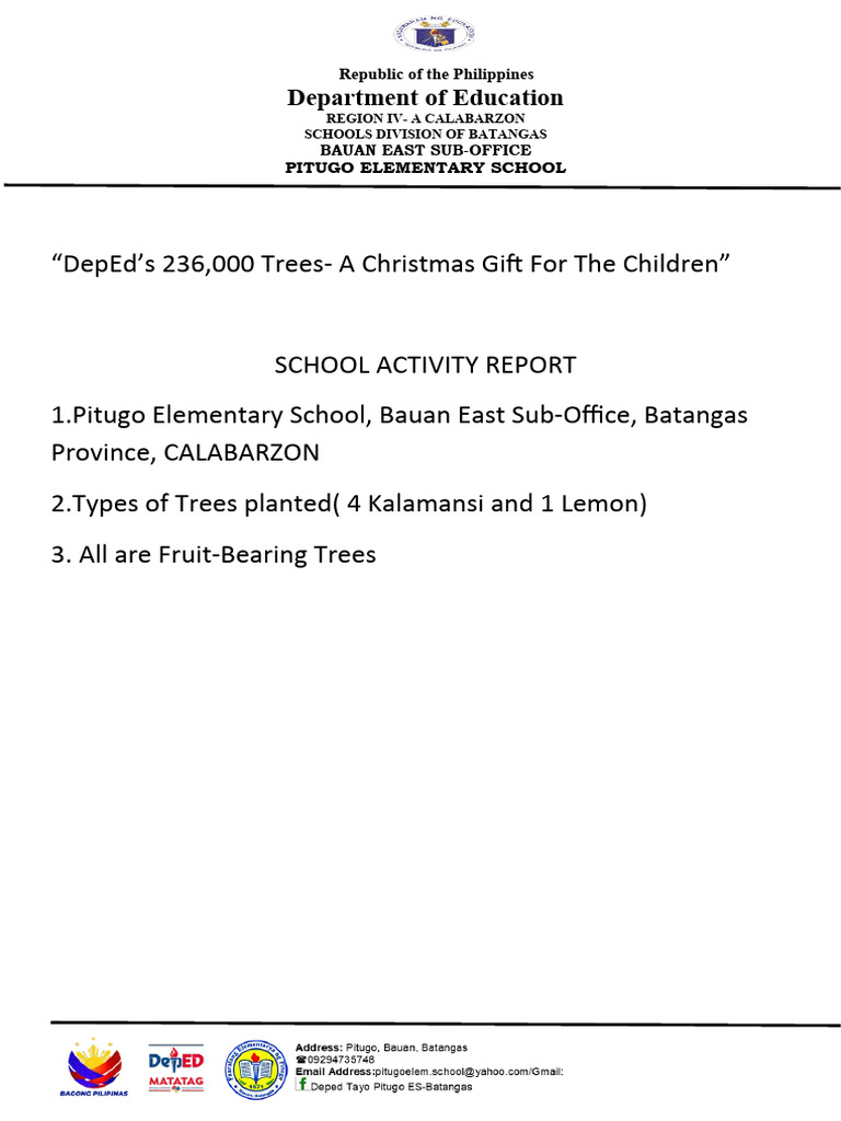 Tree Planting Report: Pitugo Elementary | PDF
