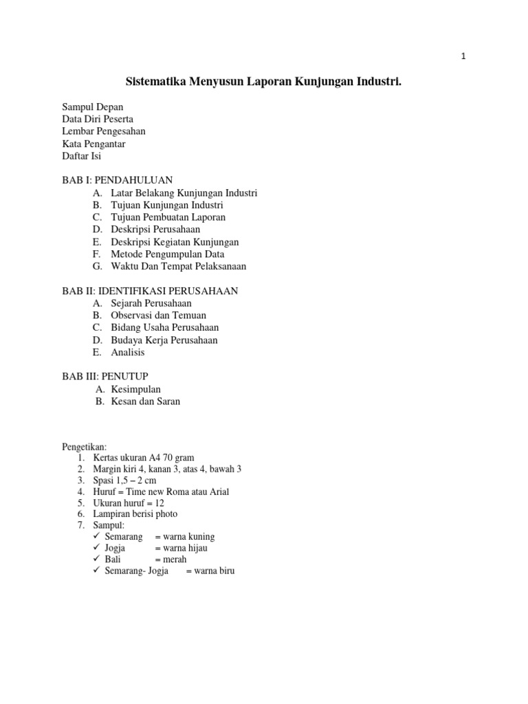 Sistematika Menyusun Laporan Kunjungan Industri | PDF