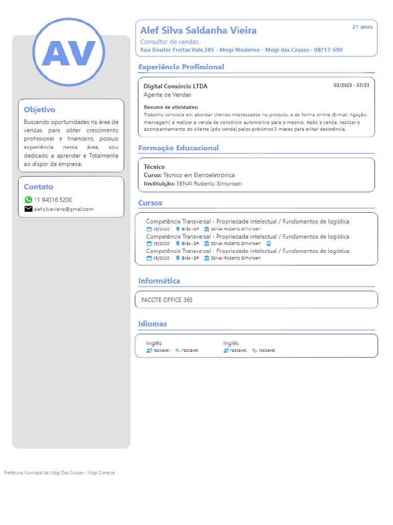CV-Alef Silva Saldanha Vieira | PDF