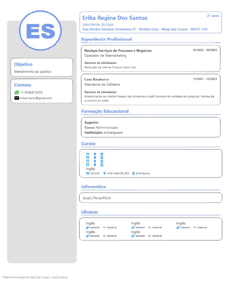 CV-Erika Regina Dos Santos | PDF