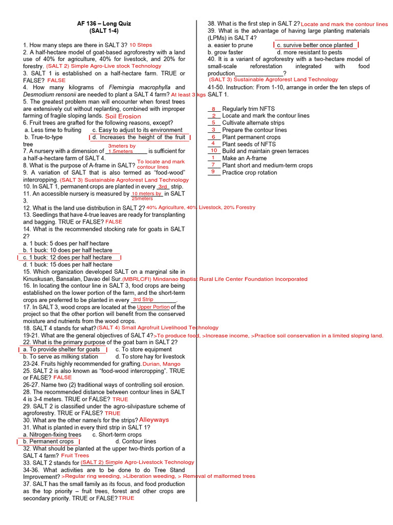 SALT Agroforestry Quiz Guide | PDF | Soil | Agriculture
