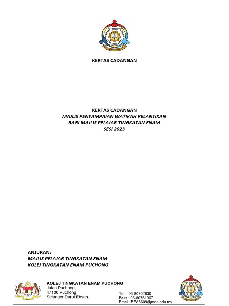 Kertas Cadangan Watikah Pelantikan MPTE | PDF Kertas Cadangan Watikah Pelantikan MPTE | PDF