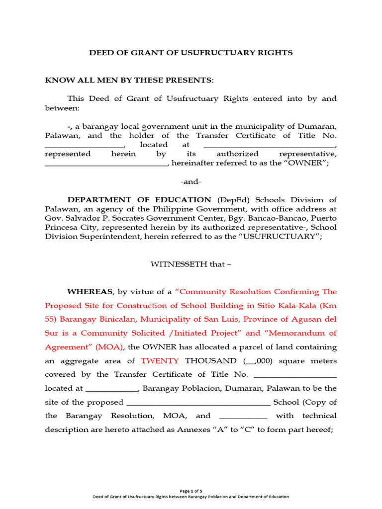Deed of Usufruct | Download Free PDF | Deed | Environmental Law