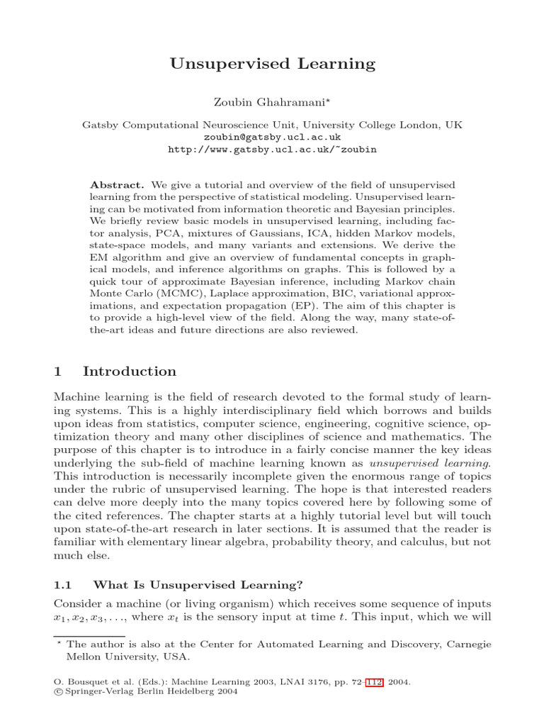 Unsupervised Learning | PDF | Bayesian Network | Probability Distribution