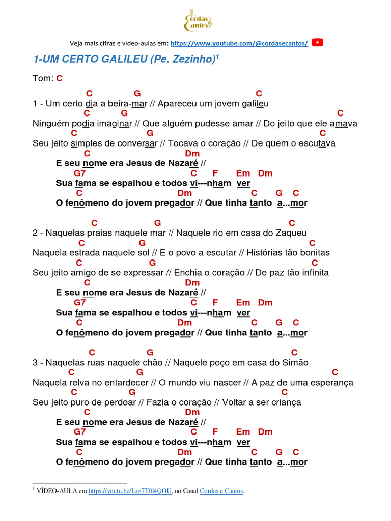 UM CERTO GALILEU - Pe Zezinho - Cifra2 | PDF | Jesus | Crença e ...