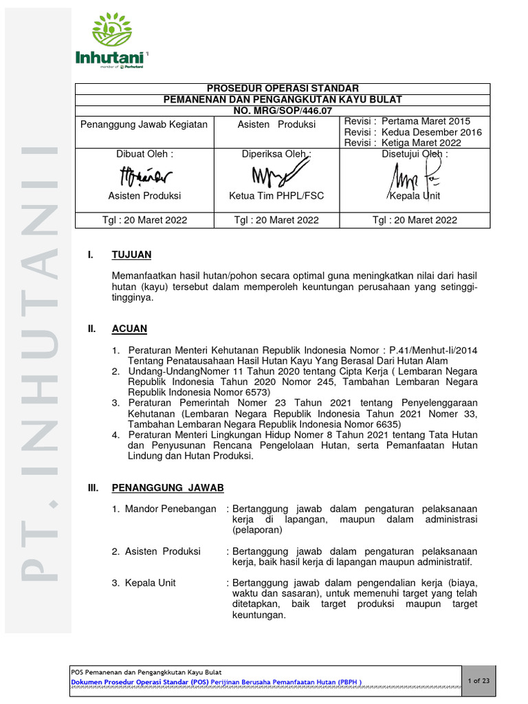 SOP Pemanenan Dan Pengangkutan - REVISI | PDF