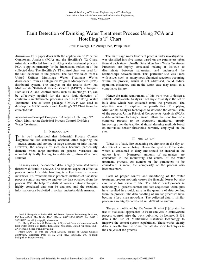 Fault Detection of Drinking Water Treatment Process Using PCA and ...