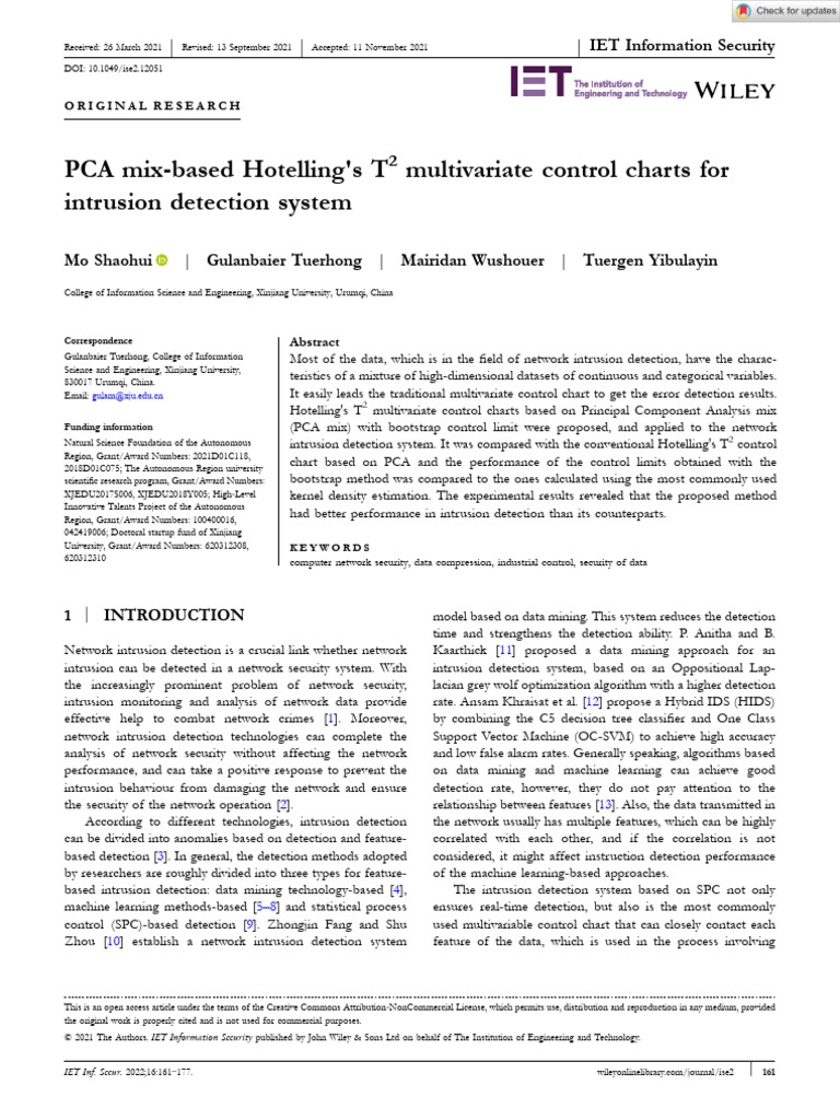 PCA Mix T2 Charts for Intrusion Detection | PDF | Principal Component ...