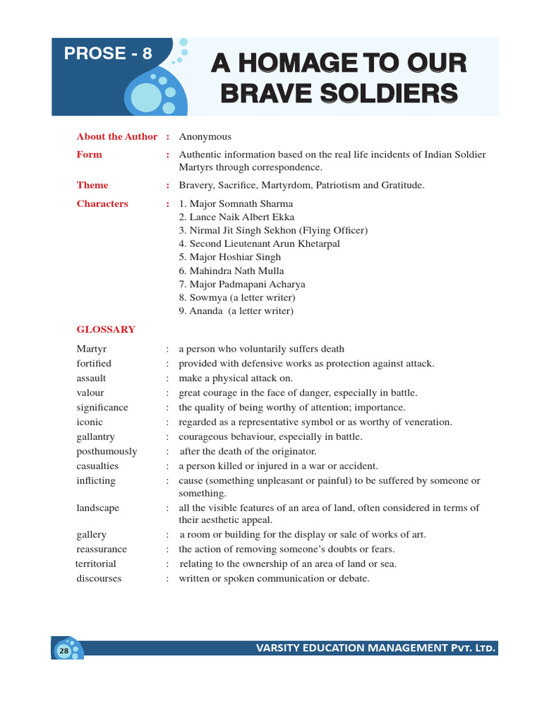 CBSE Class VII English Prose-8 A Homage To Our Brave Soldiers ...
